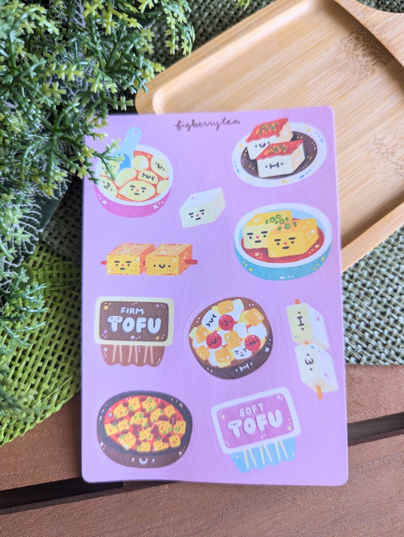 Tofu Sticker Sheet | Kawaii Food Illustrated Planner Stickers (3.5x5 In ...