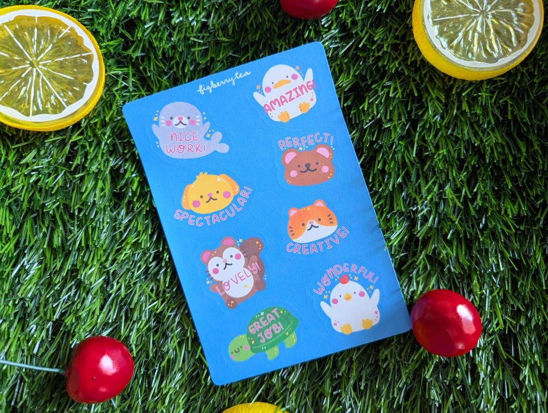 Encouragement Animals Sticker Sheet | Kawaii Teacher Illustrated ...