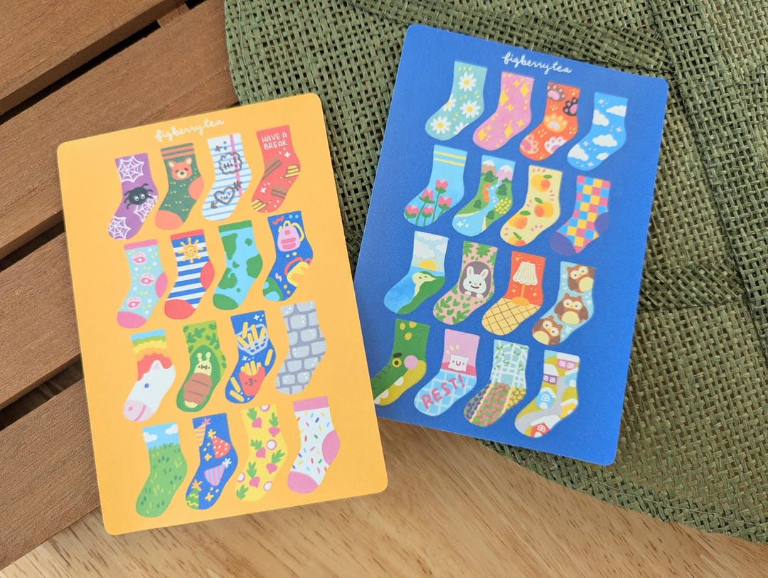 Borderless Socks Sticker Sheet | Kawaii Daily Life Illustrated Planner ...