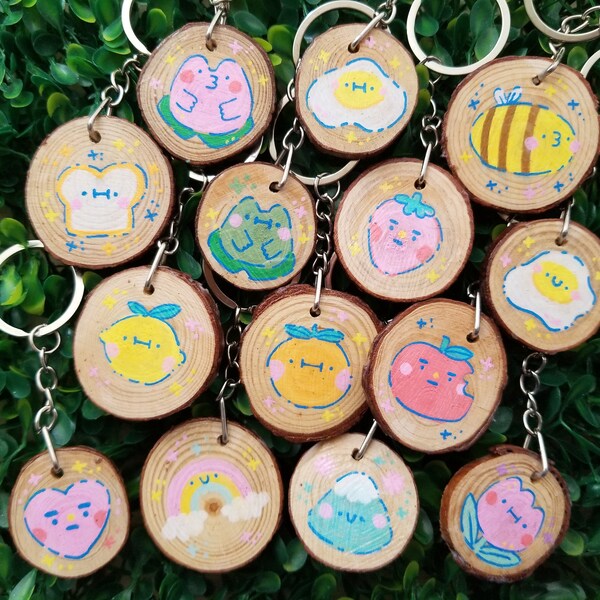 Wooden Painted Keychains - Etsy