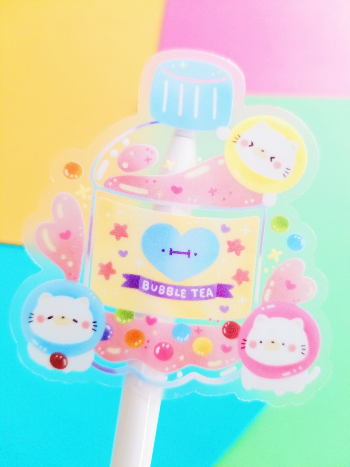 Space Boba Cats Matte Clear Vinyl Sticker Kawaii Vinyl - Etsy