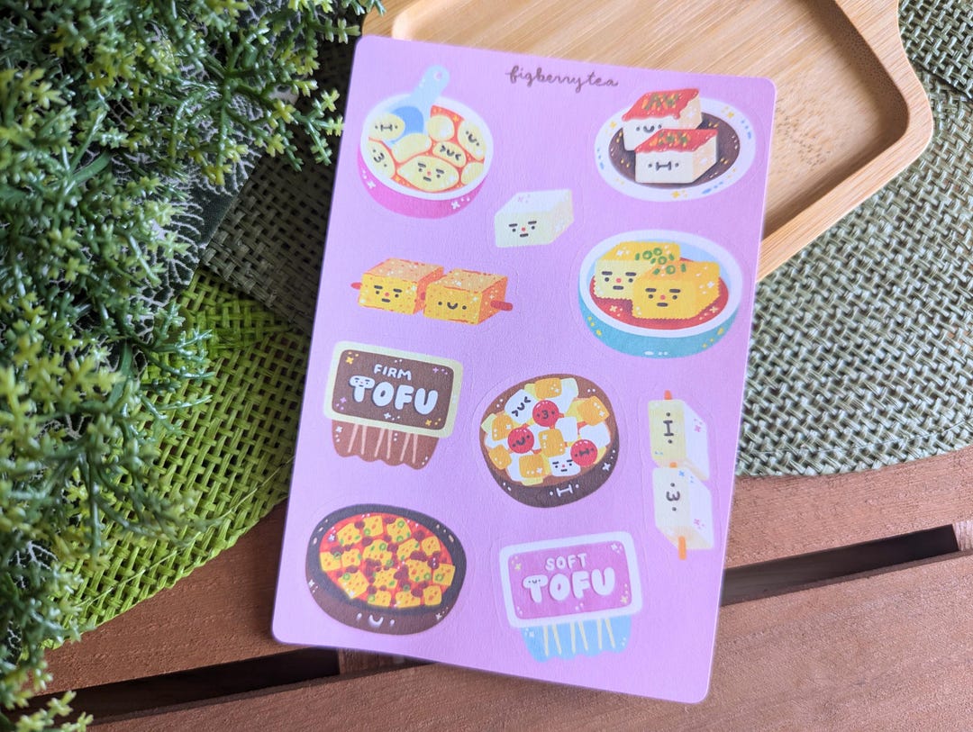 Tofu Sticker Sheet | Kawaii Stickers - Cute Stationery - Food Stickers ...