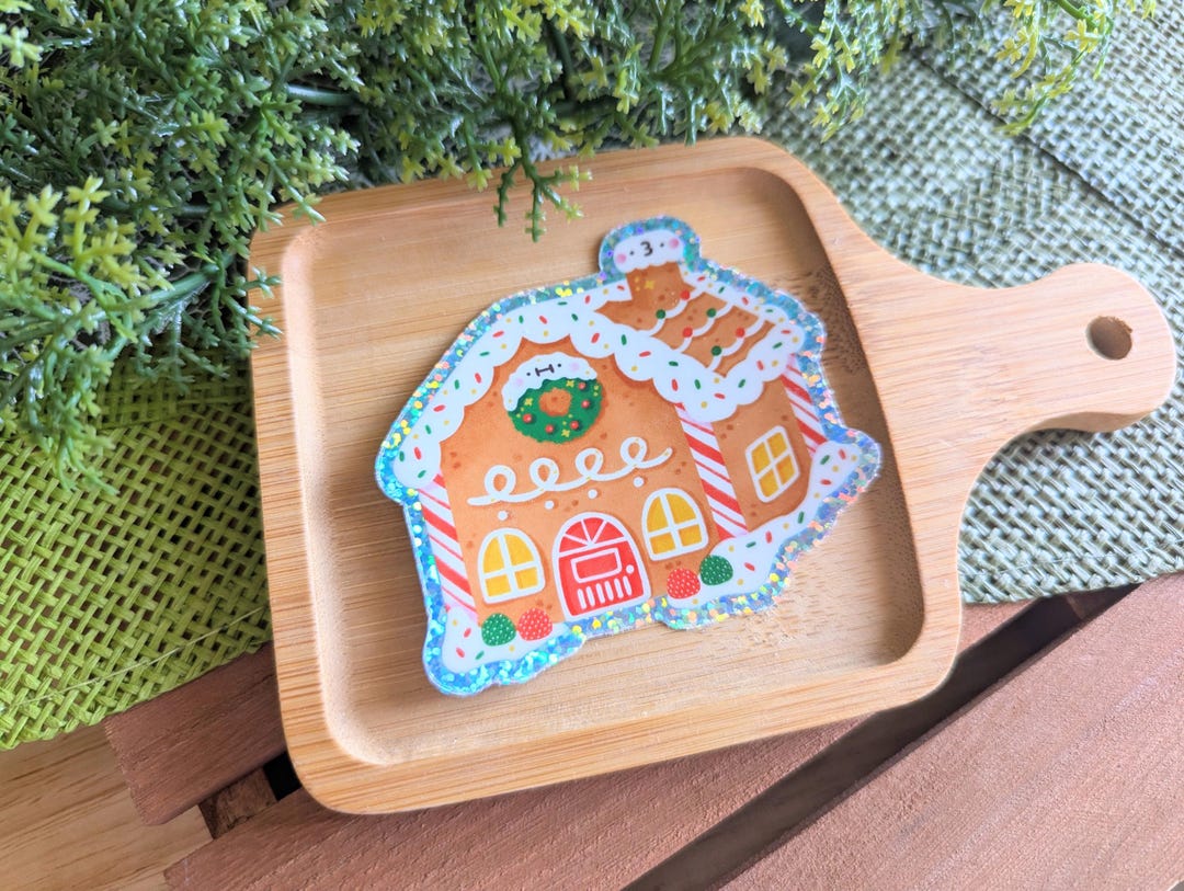 Gingerbread House Glossy Glitter Vinyl Sticker | Kawaii Christmas ...
