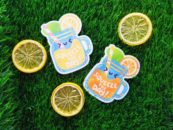 Squeeze the Day Glossy Sticker Food Pun Sticker Lemon - Etsy