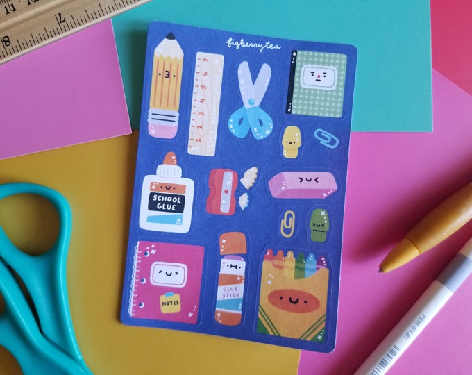 Classic School Supplies Sticker Sheet Kawaii Stickers Cute Stationery ...