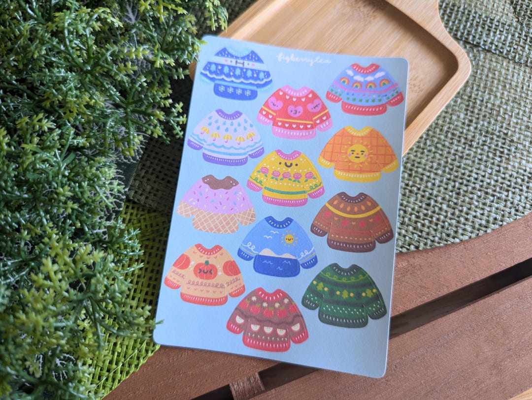 Borderless Knit Sweaters Sticker Sheet | Kawaii Stickers - Cute ...