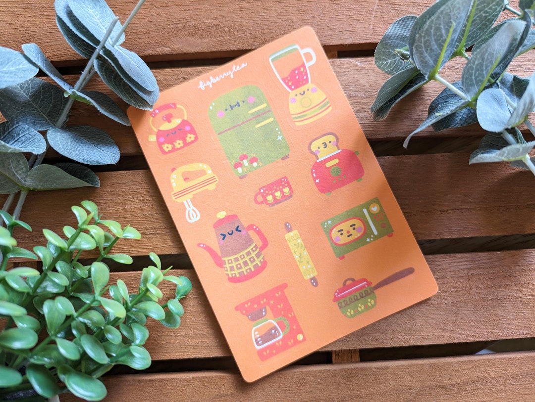 Retro Kitchen Sticker Sheet | Kawaii Home Appliance Illustrated Planner ...
