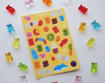 Cute Gummy Bear Sticker Sheet // Kawaii Journaling Deco Sticker, Paper ...