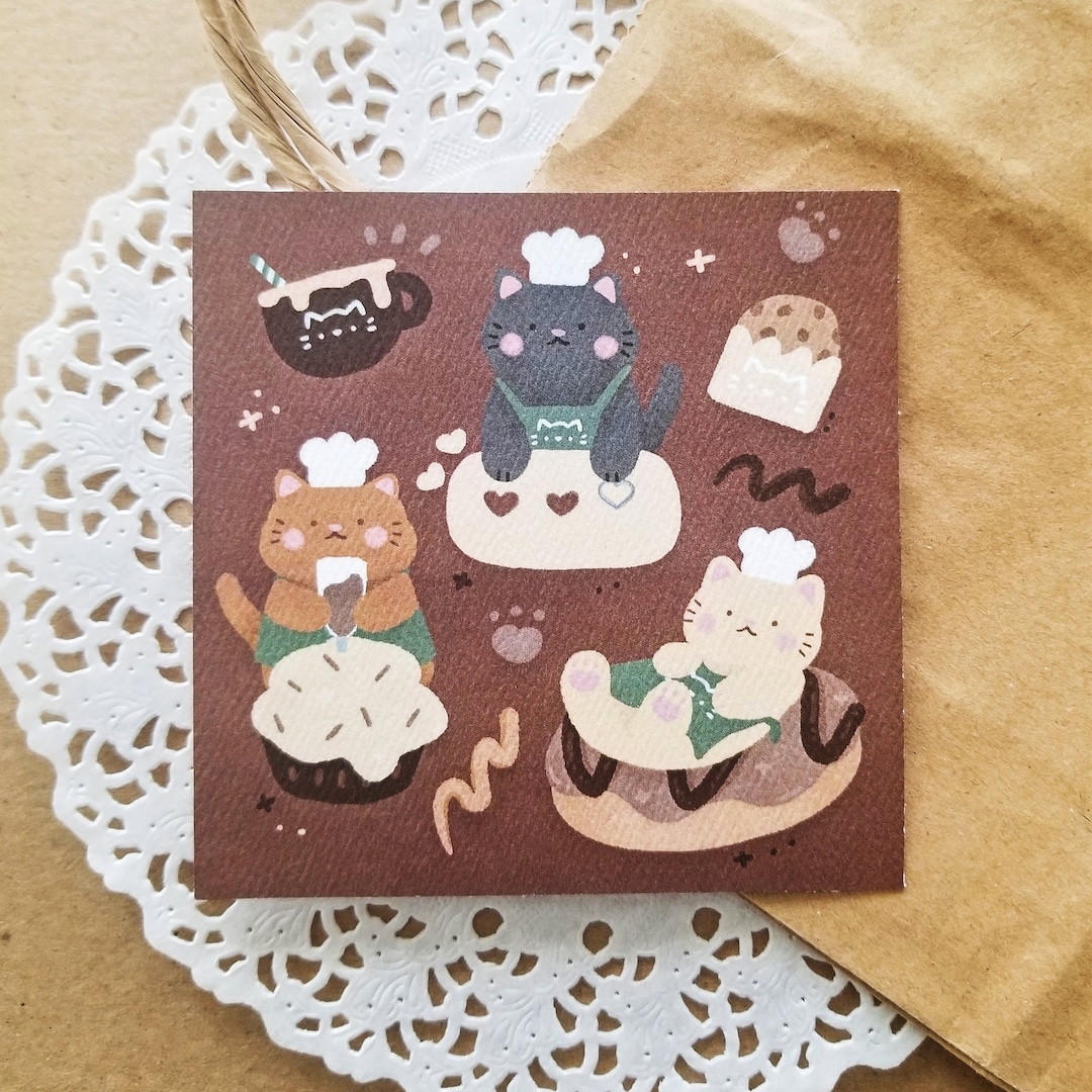 Cat Cafe Art Print | Coffee Shop - Cute Art Print - Kawaii Art Print ...