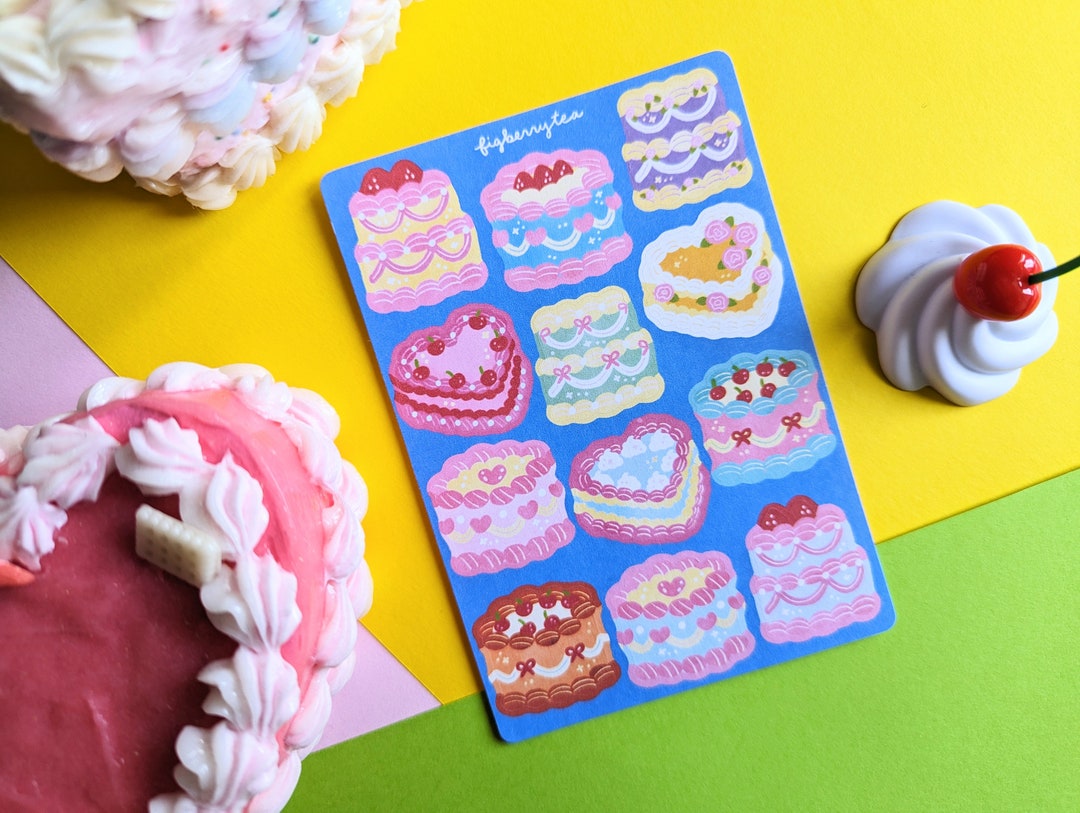 Retro Cakes Borderless Sticker Sheet Kitschy Cakes Cute Food Stickers ...