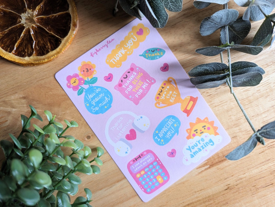Gratitude Sticker Sheet | Kawaii Stickers - Cute Stationery - Cute ...