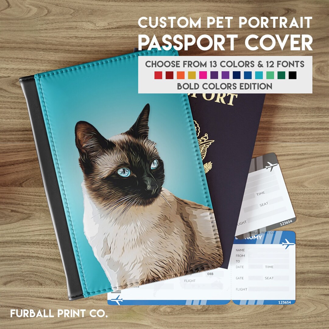 PASSPORT COVER With Pet Portrait Photo | Custom Dog Cat Pet Travel ...