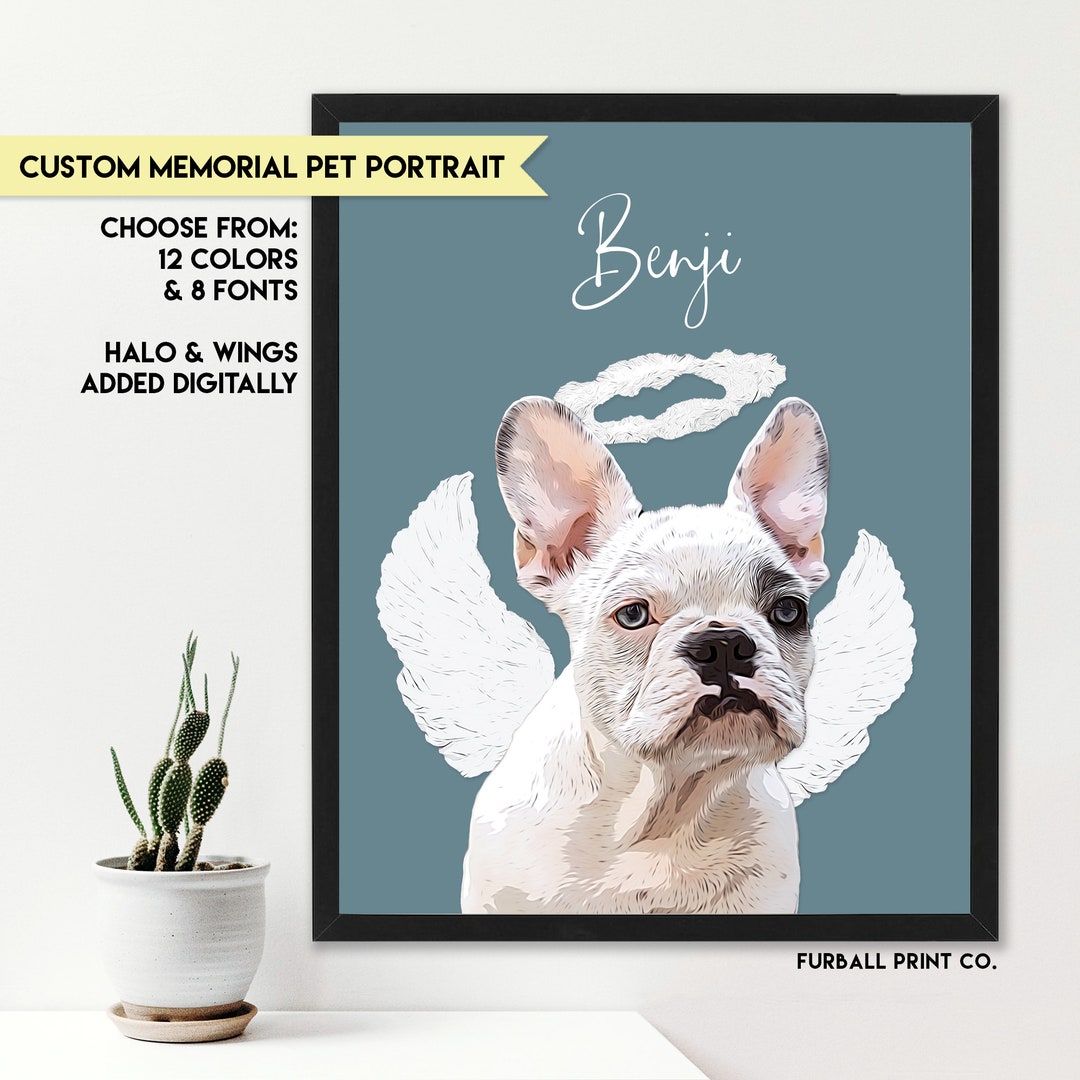 Personalized Memorial Pet Portrait DIGITAL FILE Angel Wings & Halo Pet ...