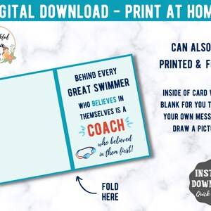 Swim Coach Thank You Card - Coach Appreciation Card - End of Swim ...