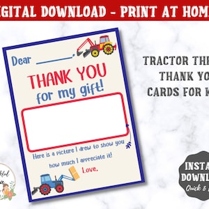 Fill in the Blank Thank You Card for Kids - Tractor Themed Thank You ...