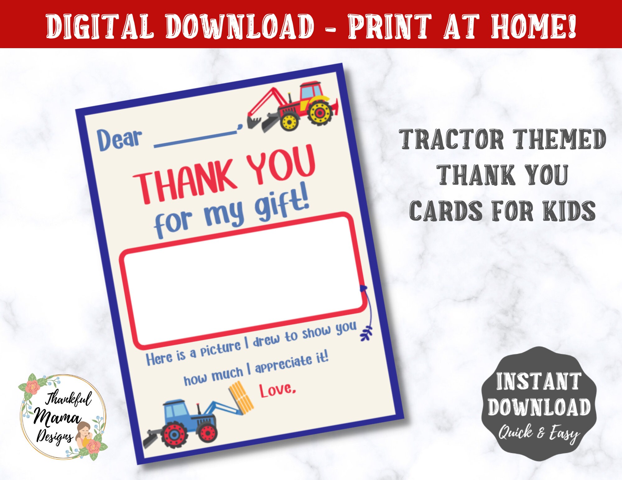 Fill in the Blank Thank You Card for Kids - Tractor Themed Thank You ...