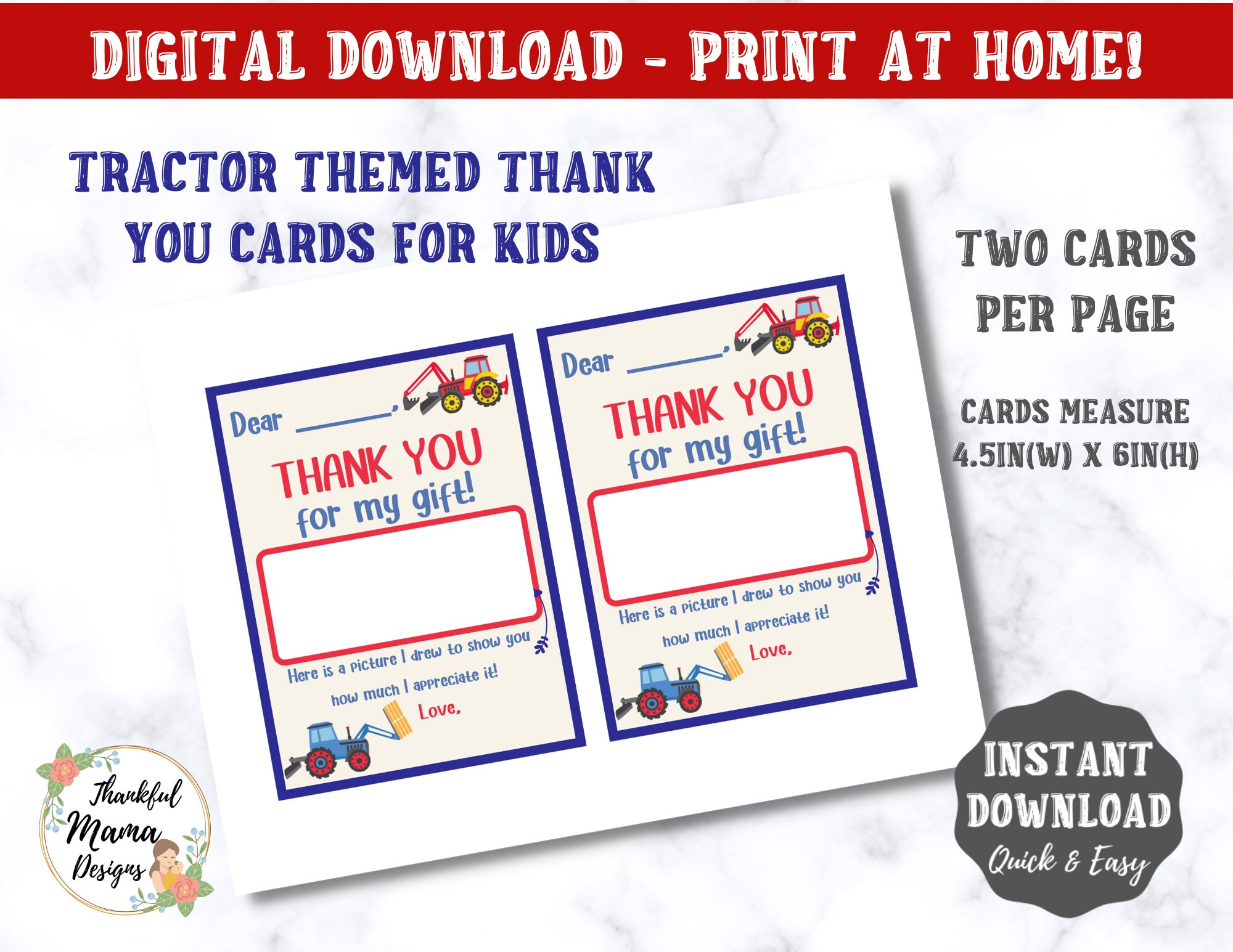 Fill in the Blank Thank You Card for Kids - Tractor Themed Thank You ...