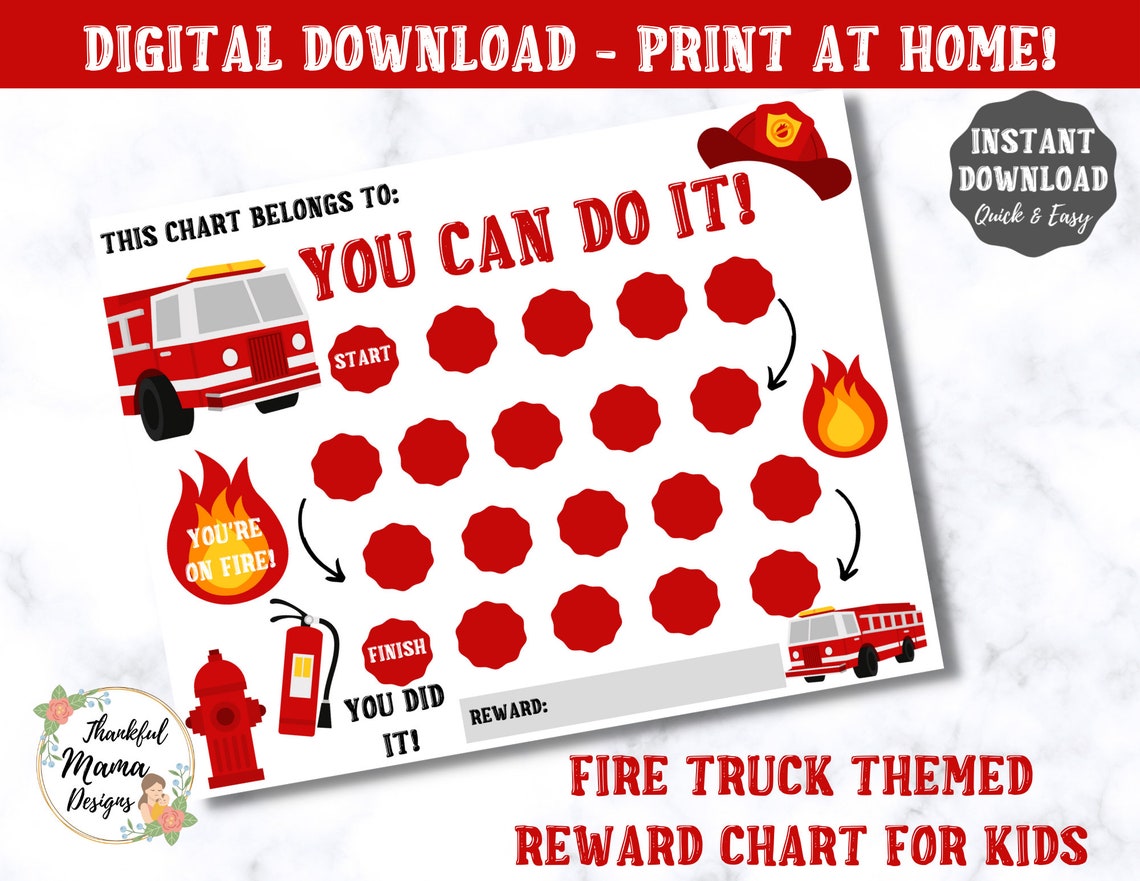 Fire Truck Sticker Reward Chart - Behavior Chart for Toddlers - Reward ...