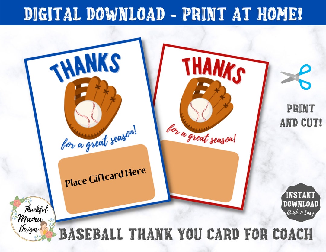Baseball Coach Thank You Card - Coach Appreciation Card - End of ...