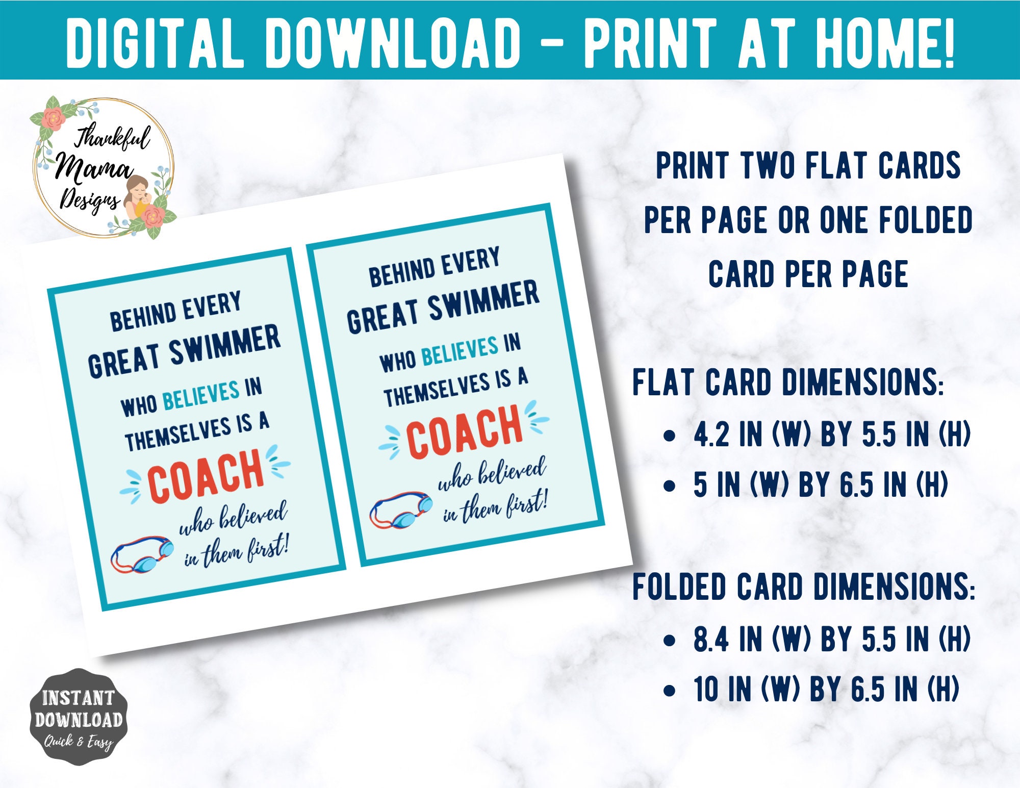 Swim Coach Thank You Card - Coach Appreciation Card - End of Swim ...