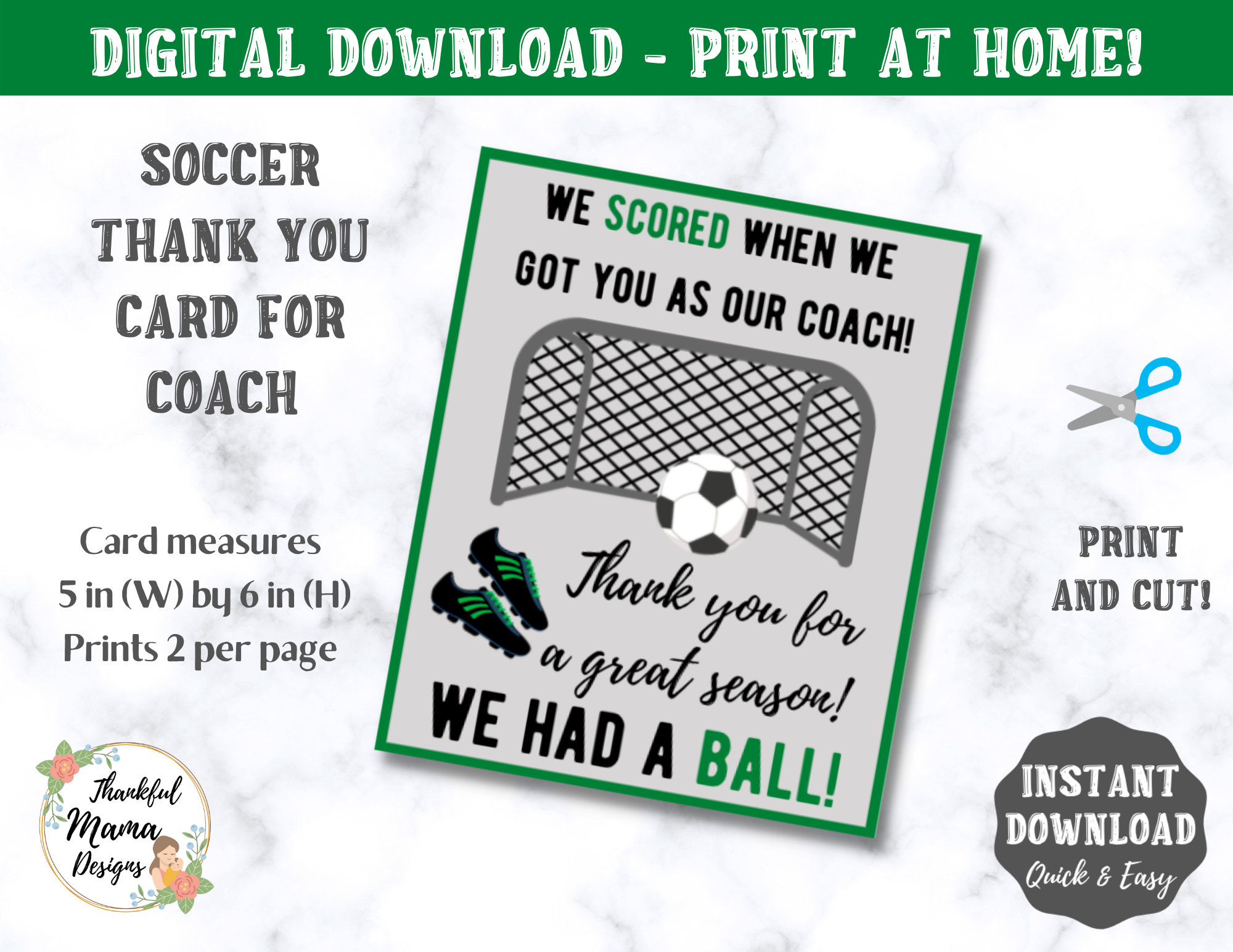 Soccer Coach Thank You Card Coach Appreciation Card End of - Etsy