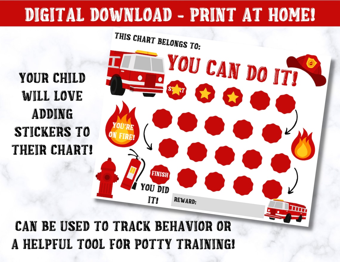 Fire Truck Sticker Reward Chart - Behavior Chart for Toddlers - Reward ...