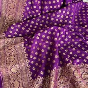 Purple Color Khaddi Georgette Banarasi Saree With Antique Zari Work. - Etsy