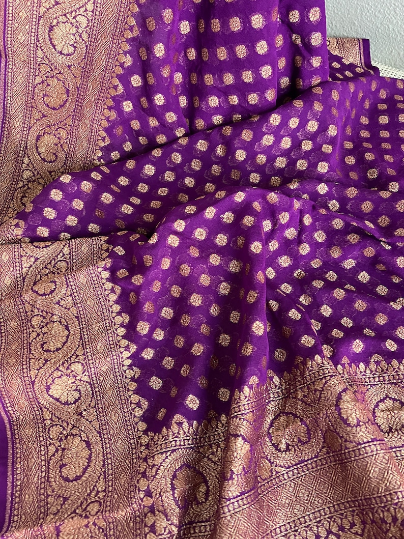 Purple Color Khaddi Georgette Banarasi Saree With Antique Zari Work. - Etsy
