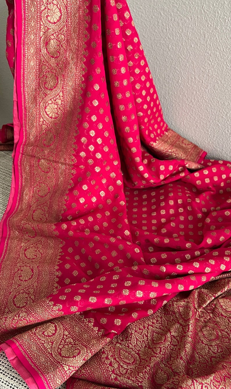 Rani Pink Color Banarasi Khaddi Georgette Saree Khaddi Georgette Hand ...