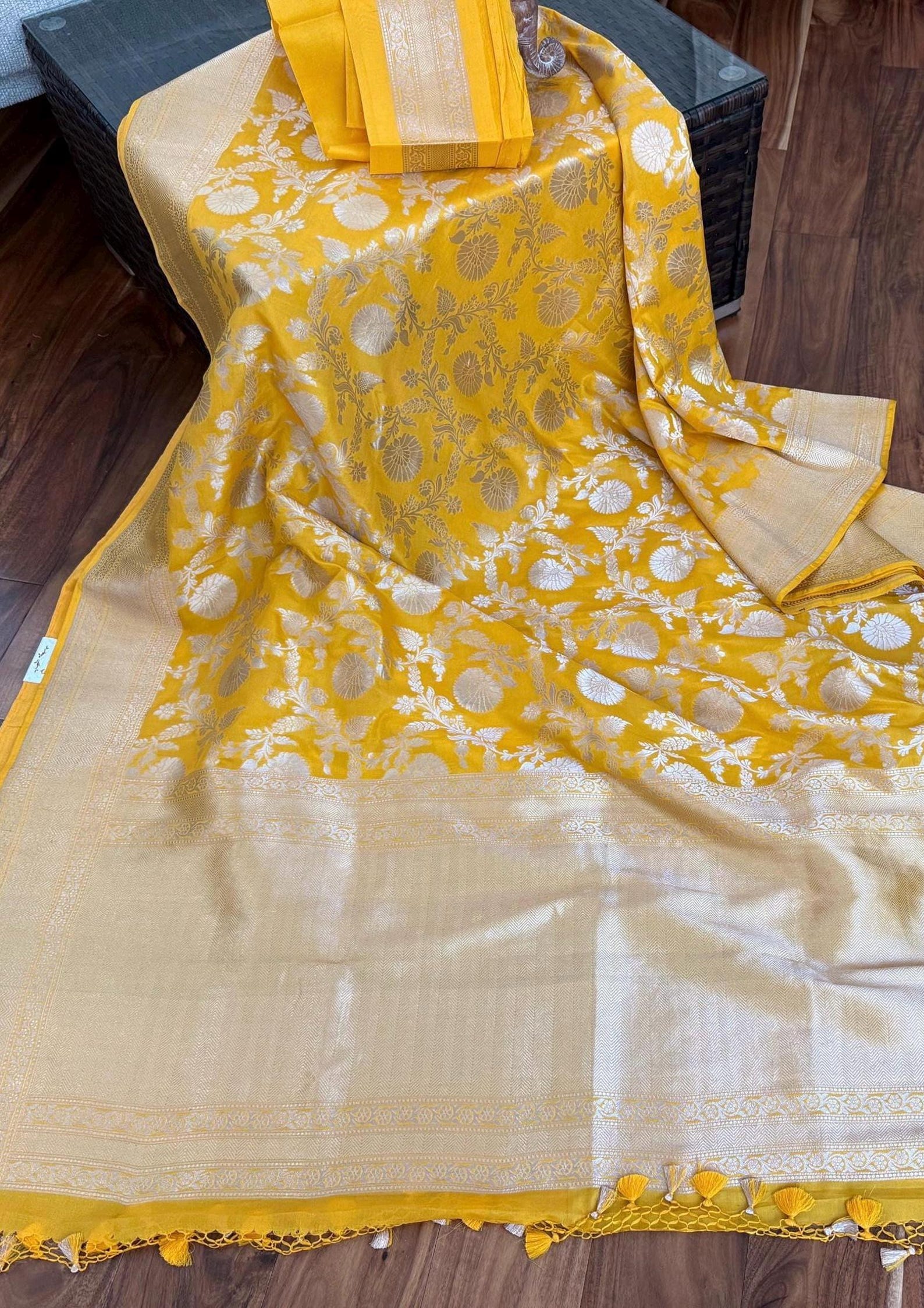 Jangla Banarasi|mango Yellow Color Pure Katan Silk Banarasi Saree With ...