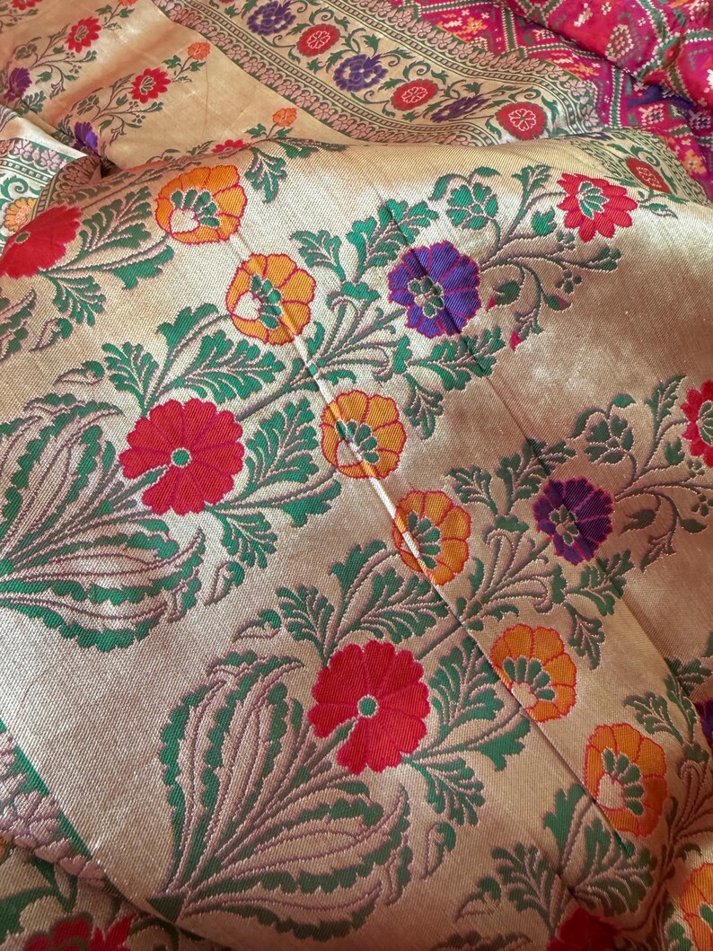 Rani Pink Pure Katan Silk Banarasi Patola Saree| Paithani Border and ...