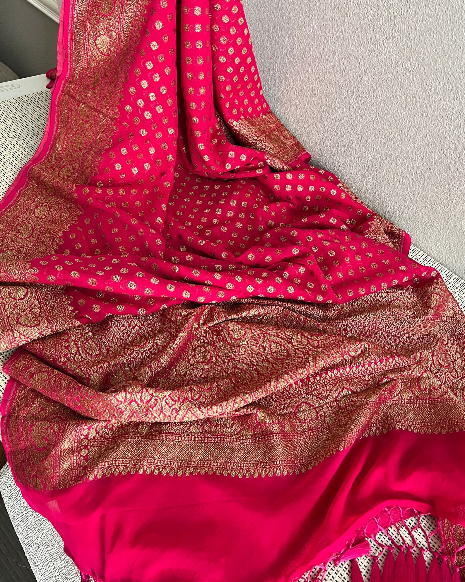 Rani Pink Color Banarasi Khaddi Georgette Saree Khaddi Georgette Hand ...