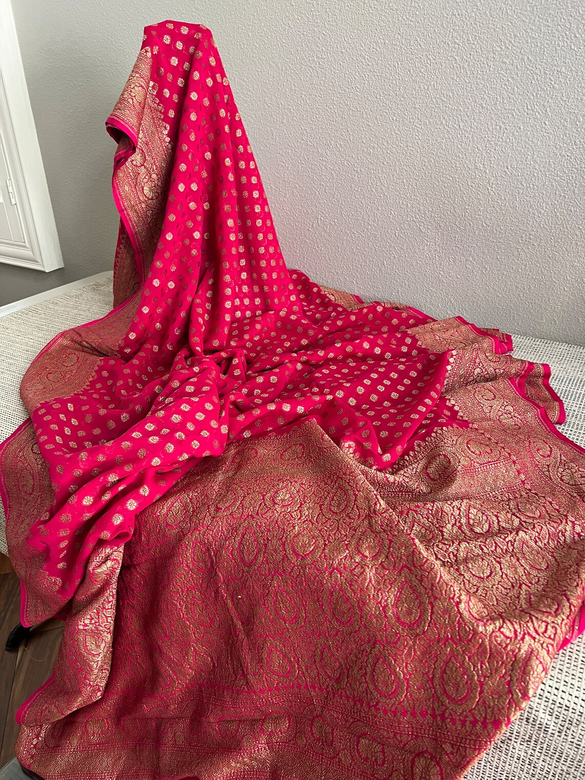 Rani Pink Color Banarasi Khaddi Georgette Saree Khaddi Georgette Hand ...