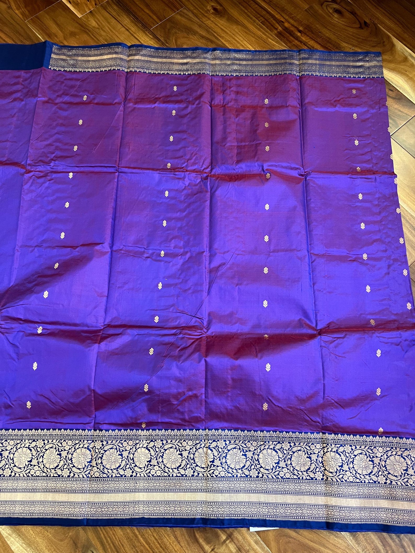 Indigo Color Banarasi Saree With Golden Zari Border and Palla. Hazar ...