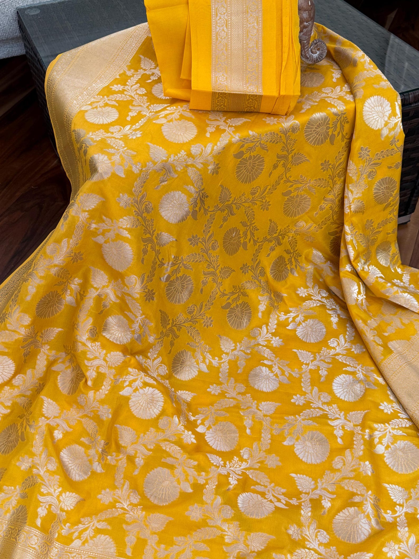Jangla Banarasi|mango Yellow Color Pure Katan Silk Banarasi Saree With ...