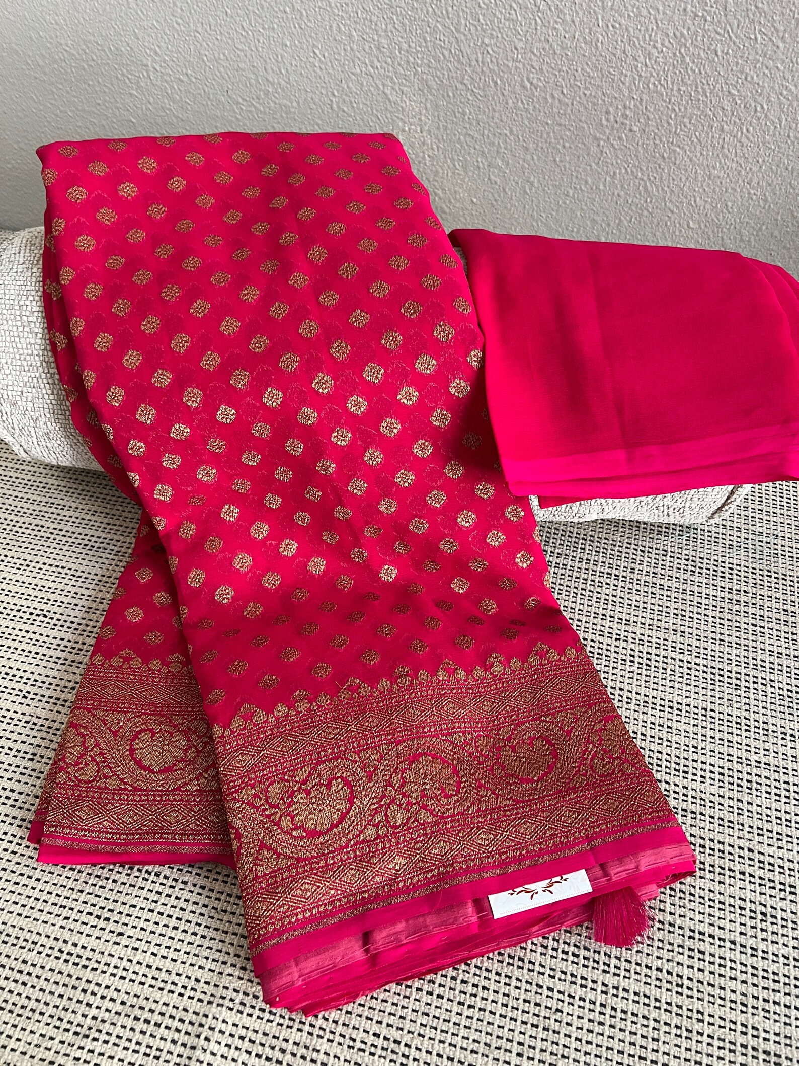 Rani Pink Color Banarasi Khaddi Georgette Saree Khaddi Georgette Hand ...