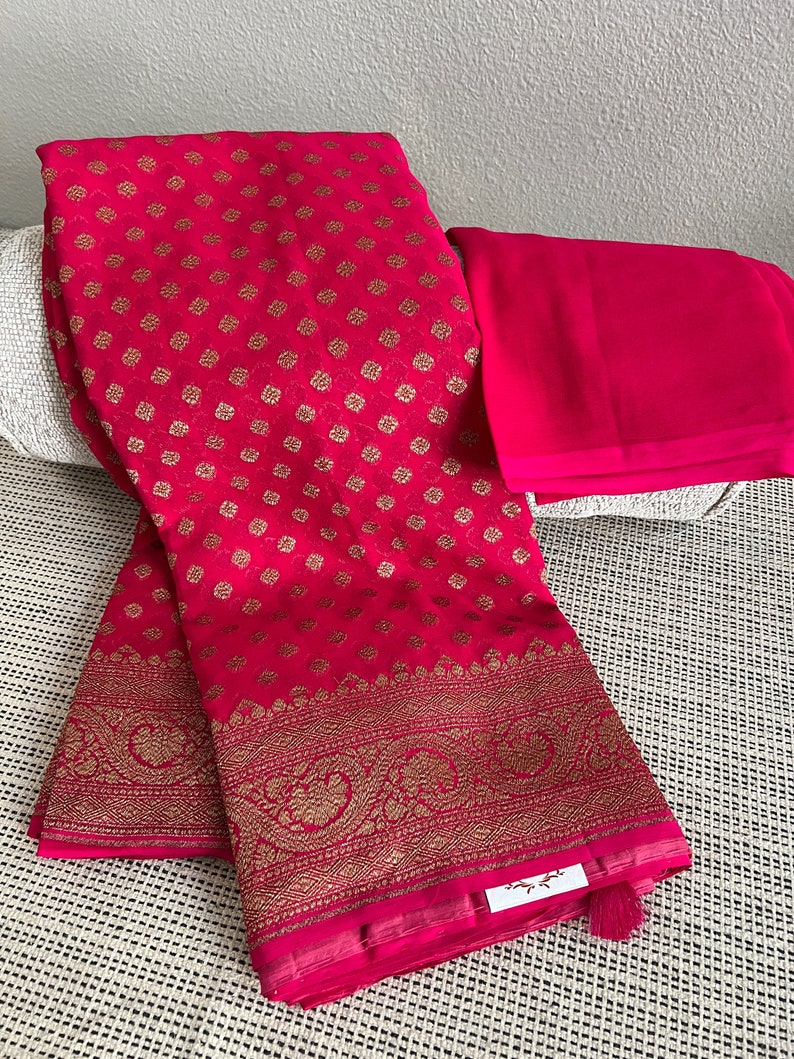 Rani Pink Color Banarasi Khaddi Georgette Saree Khaddi Georgette Hand ...