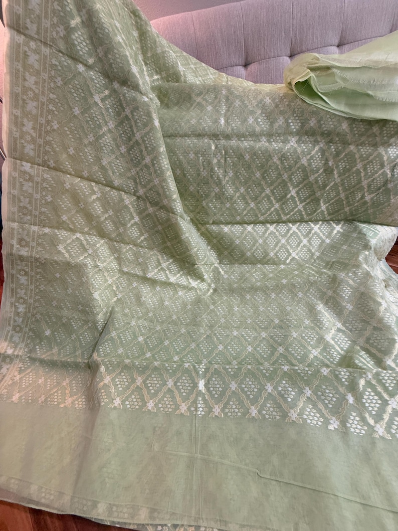 Green Color Cotton Jamdani Banarasi Saree| - Etsy