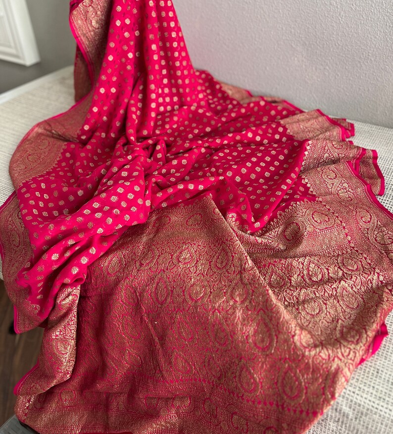 Rani Pink Color Banarasi Khaddi Georgette Saree Khaddi Georgette Hand ...