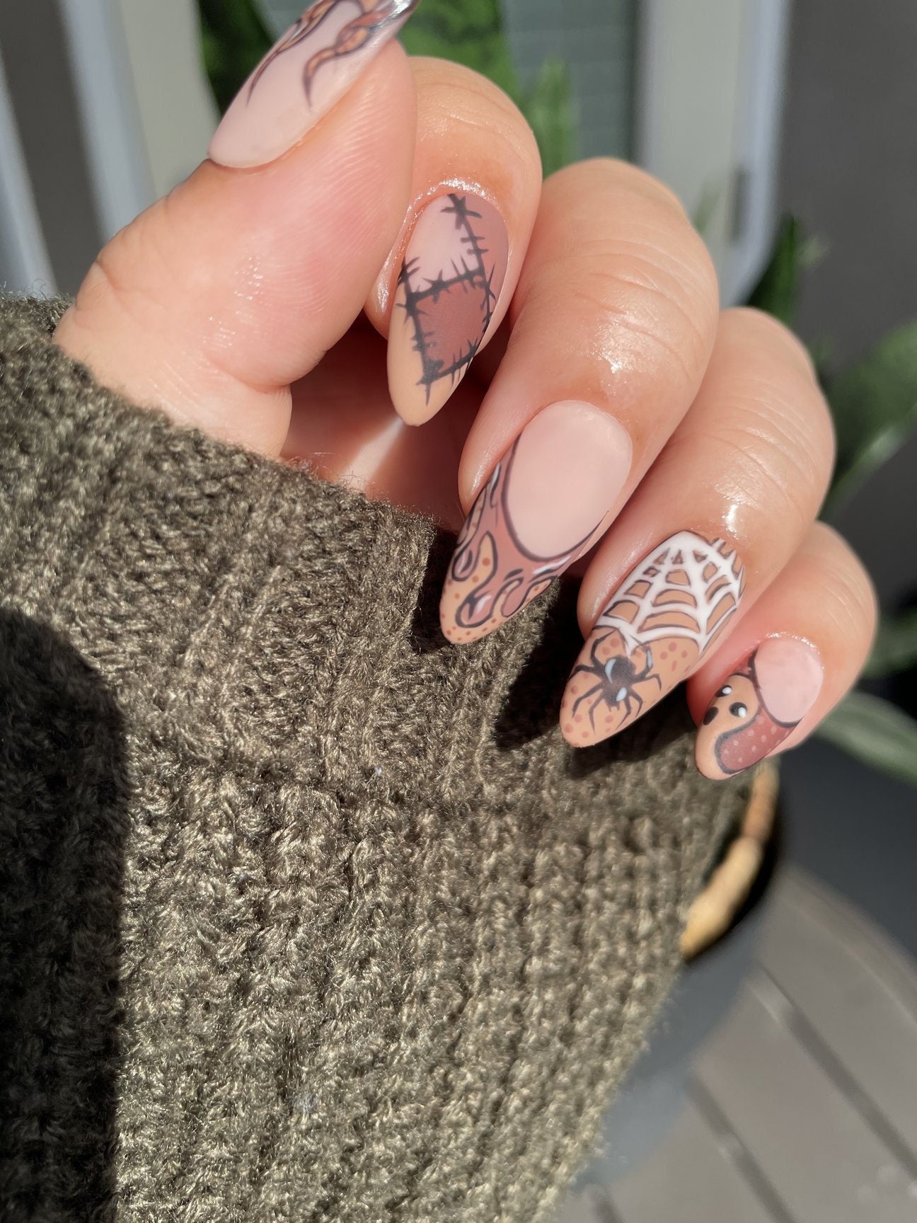 Spider Web Nails Scare Crow Nails Flame Nails Comic Style - Etsy