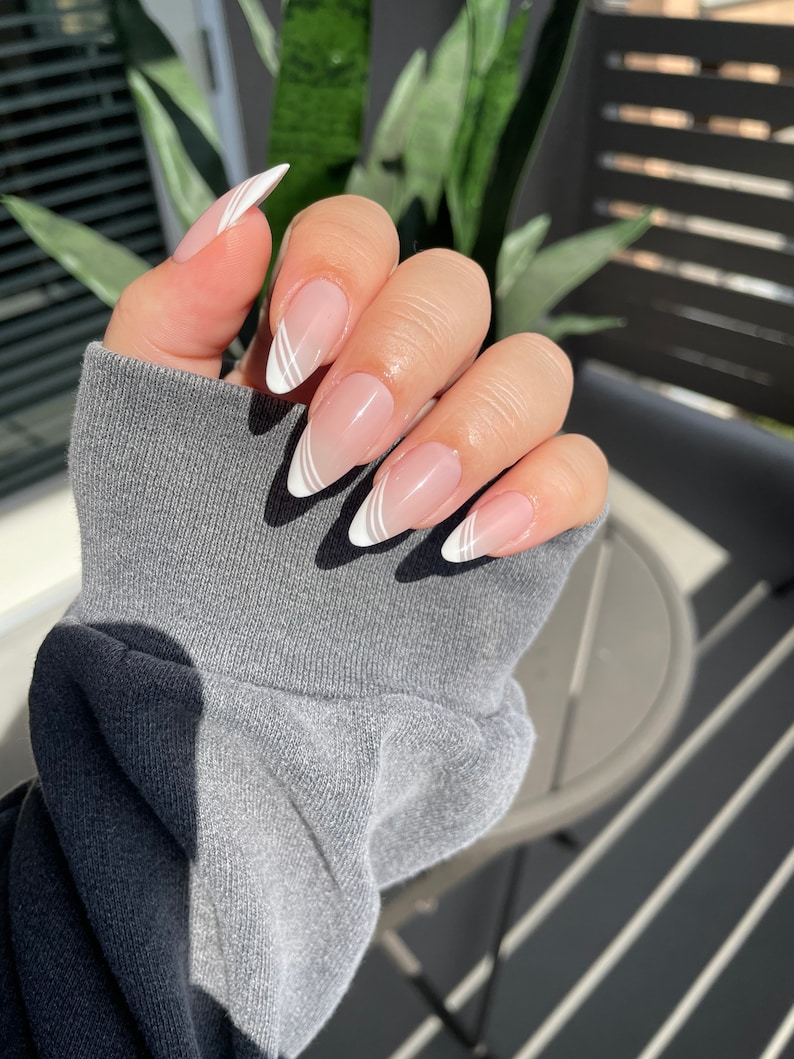 White Slanted French Nails Press on Nail | French Tip Nails | White Tip ...