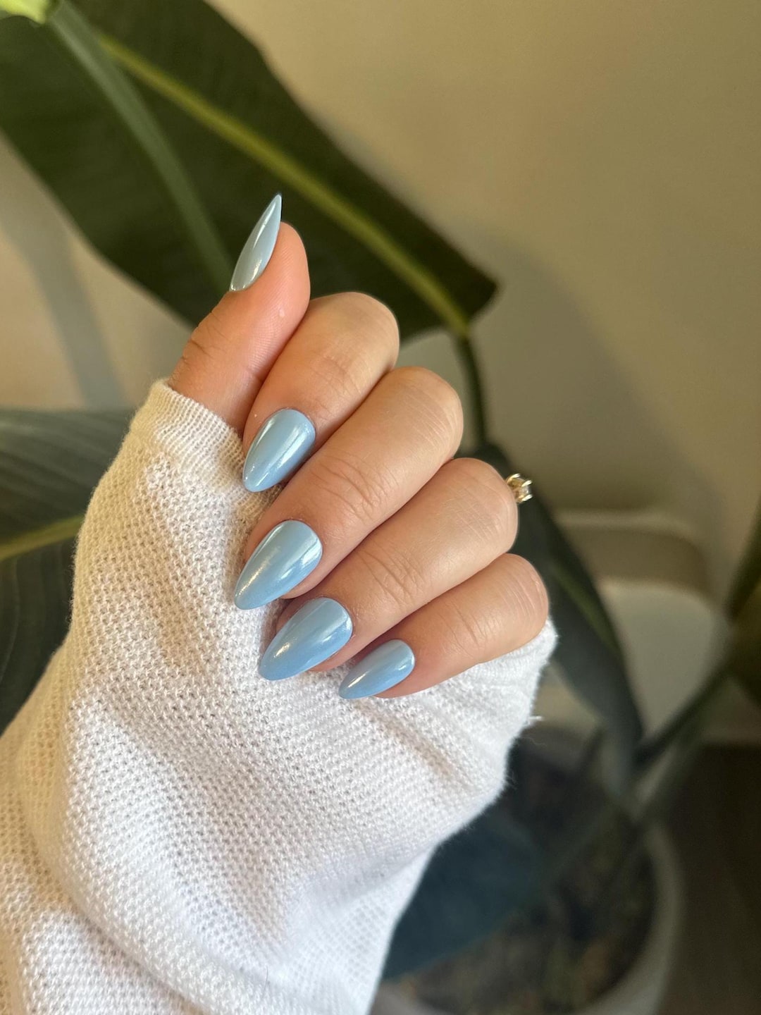 Baby Blue Glass Nails | Baby Blue Glazed Nails | Blue Chrome Press on ...