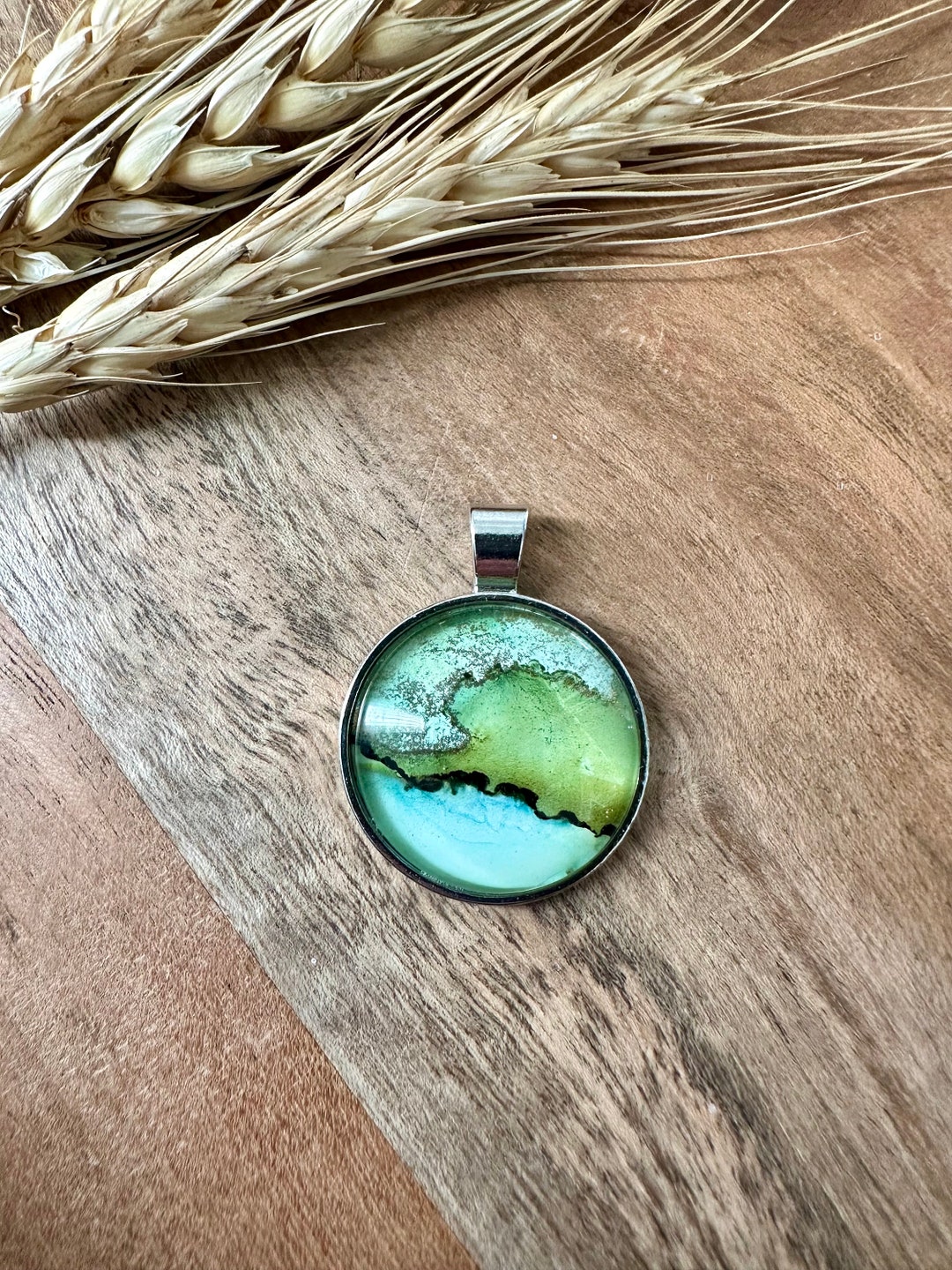 Green Pendant, Alcohol Ink Art, Christmas Gift for Her, Handmade ...