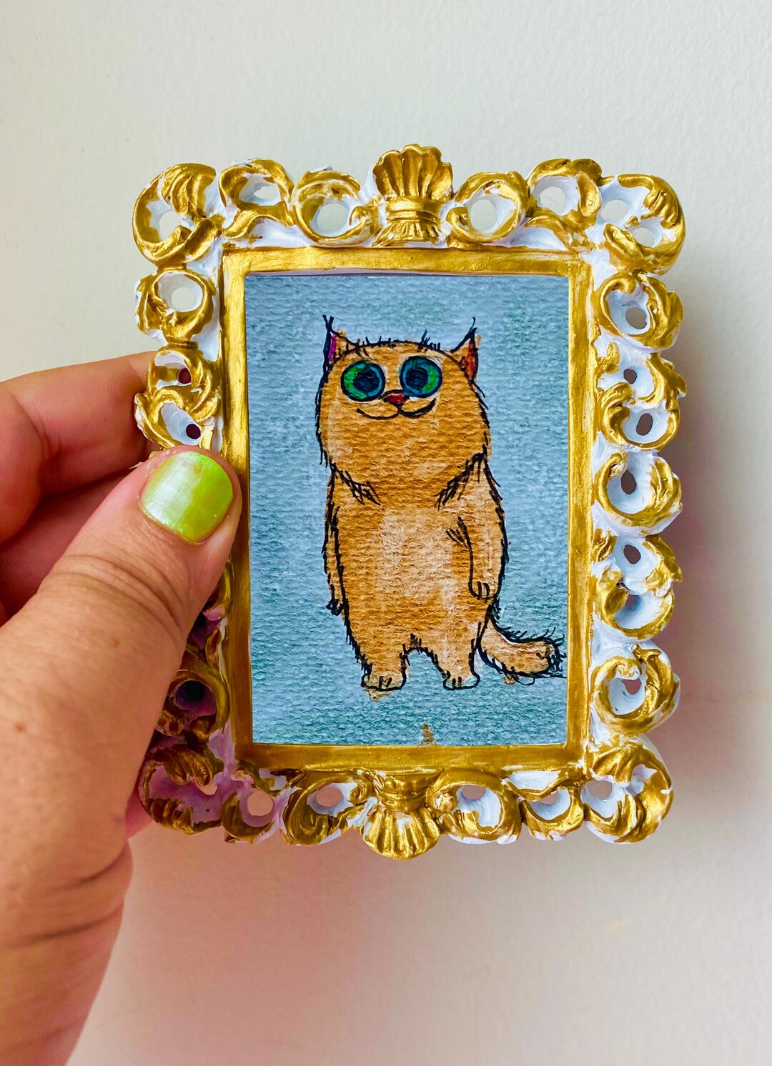 Original Miniature Painting Cats Framed Art Collection Small Painting ...