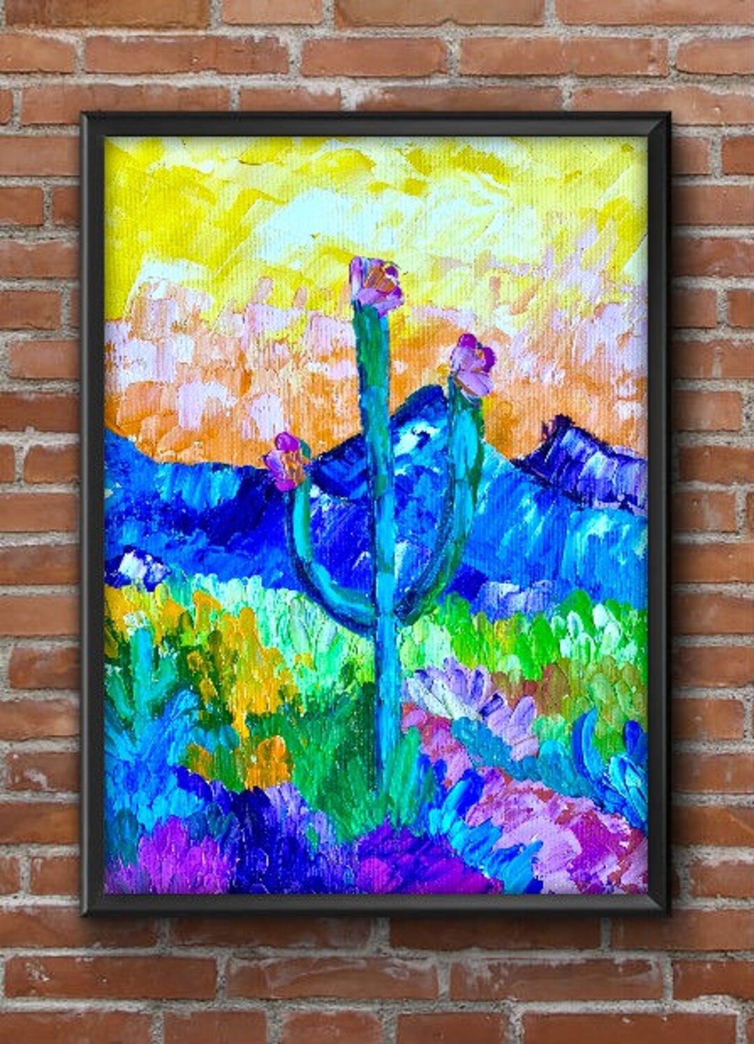 Desert Oil Painting National Park Arizona Painting Cactus Wall - Etsy