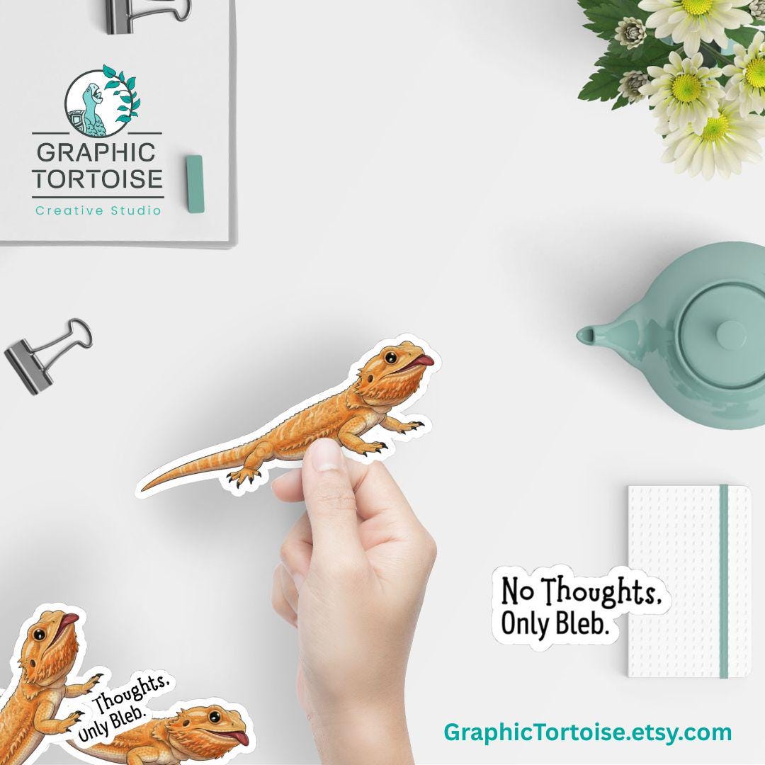 No Thoughts Only Bleb Bearded Dragon Sticker | Cute Funny Reptile Decal ...