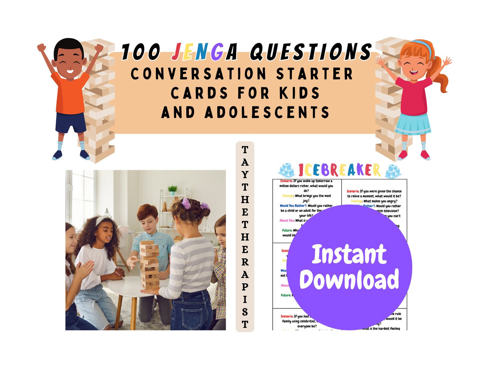 Jenga Game Conversation Starter Cards Icebreaker Game question Cards ...