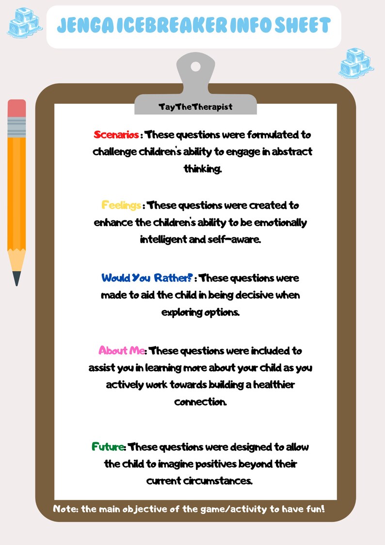 Jenga Game Conversation Starter Cards: Therapy Icebreaker (PDF) - Etsy
