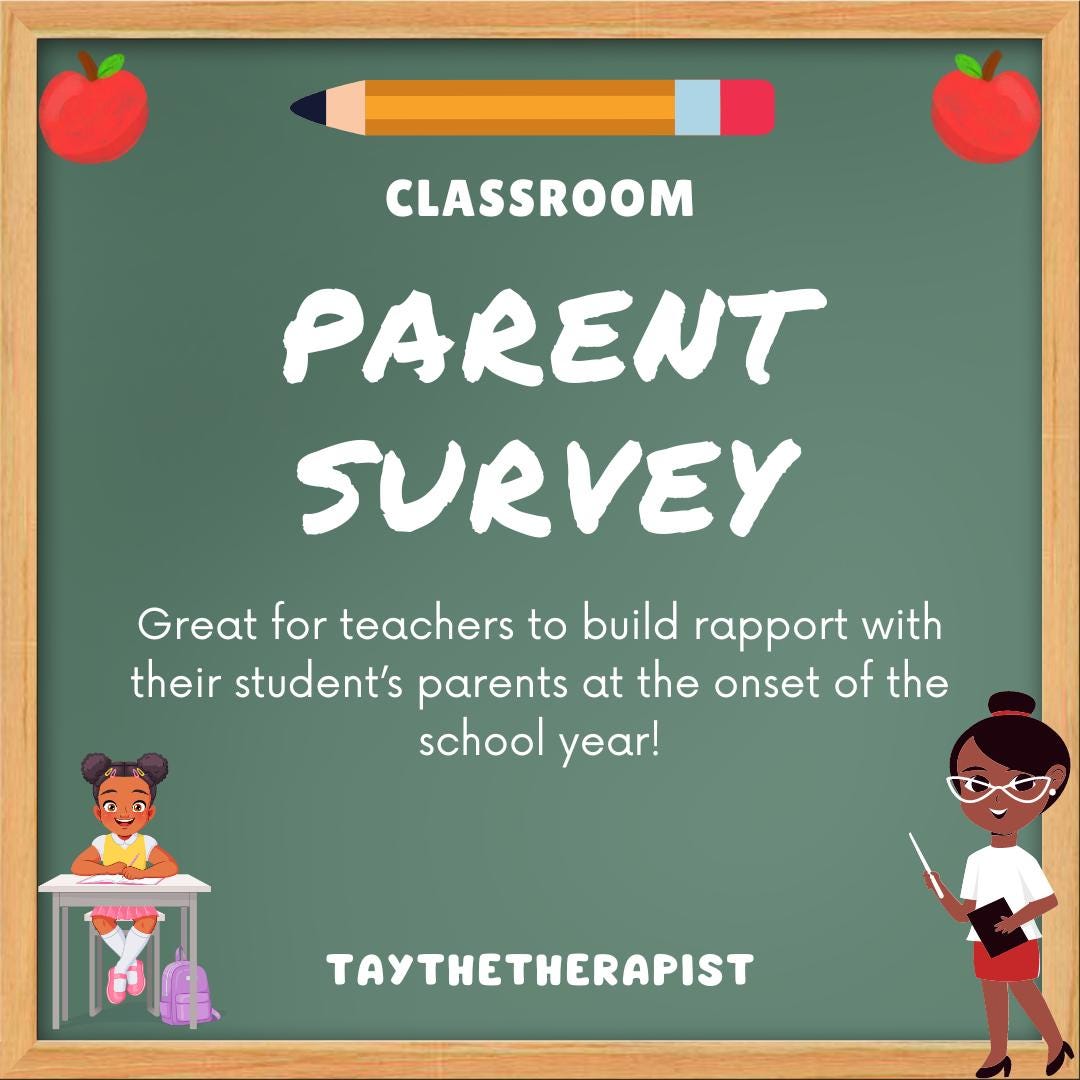 Back to School Teacher's Parent Survey for Students first Day of School ...