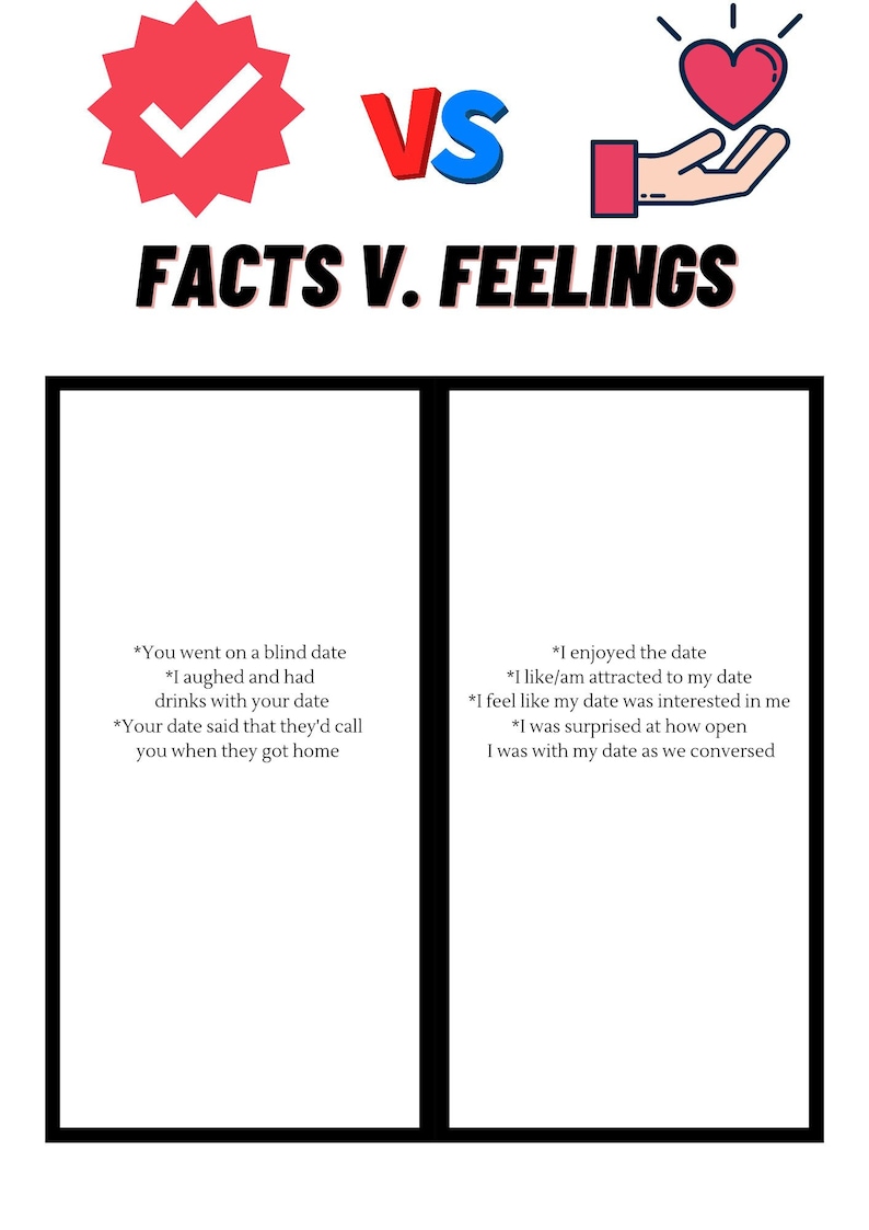 Facts Versus Feelings Therapy Worksheet Digital Download | Etsy